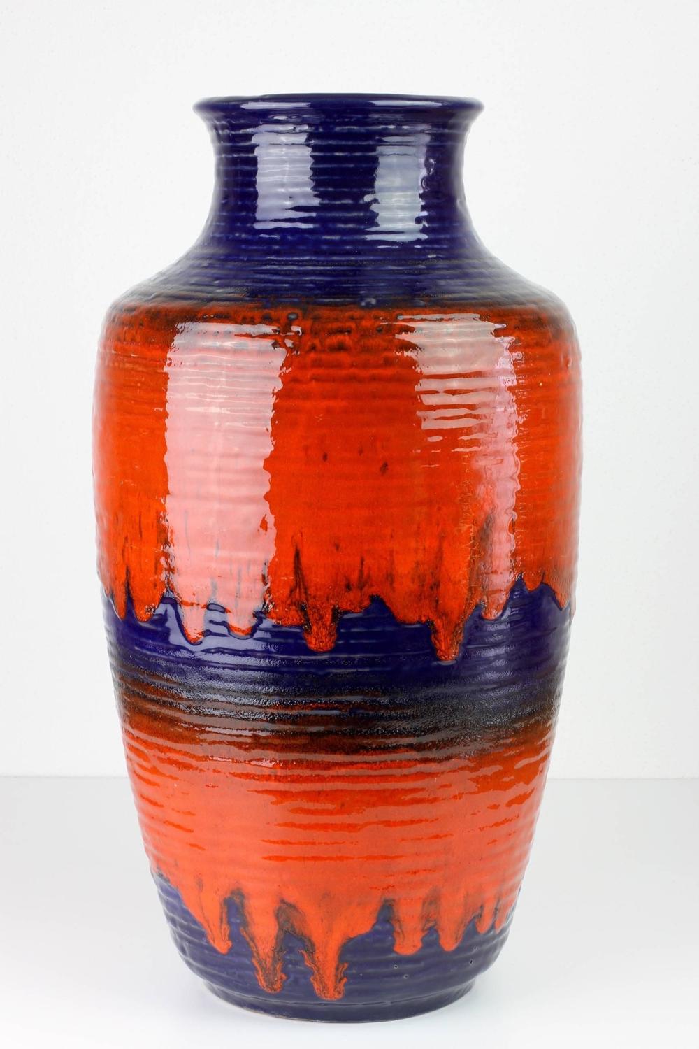 1960s Large Red and Blue Glazed West German Pottery Floor Vase by ...