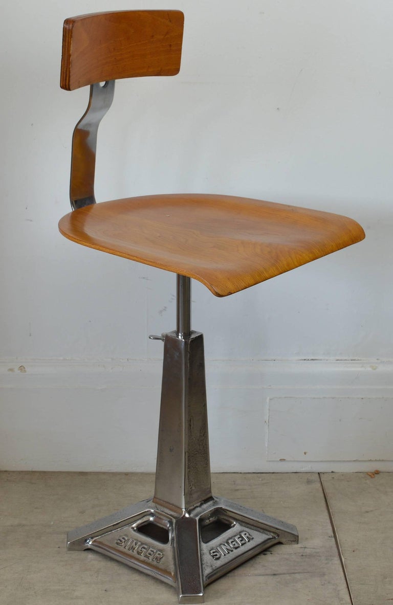 Vintage Polished Metal Industrial Style Singer Chair, circa 1940 at ...