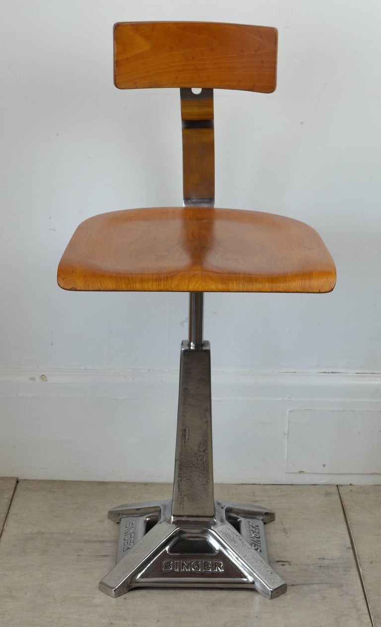 Vintage Polished Metal Industrial Style Singer Chair, circa 1940 at ...