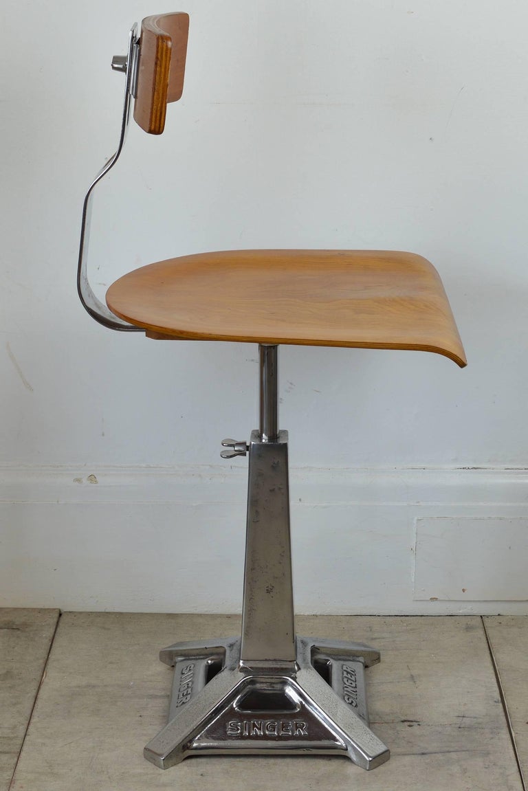 Vintage Polished Metal Industrial Style Singer Chair, circa 1940 at ...