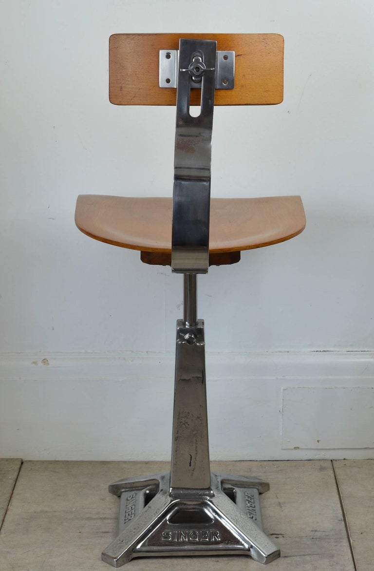 Vintage Polished Metal Industrial Style Singer Chair, circa 1940 at ...