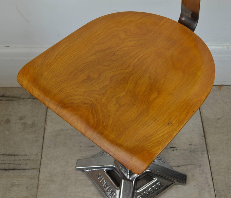 Vintage Polished Metal Industrial Style Singer Chair, circa 1940 at ...