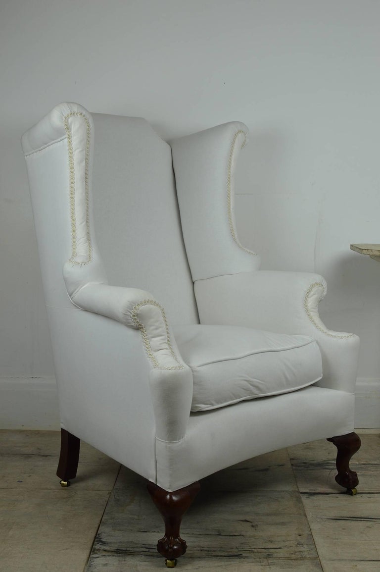 Pair of Antique Georgian Style Wingback Chairs with Mahogany Claw and ...