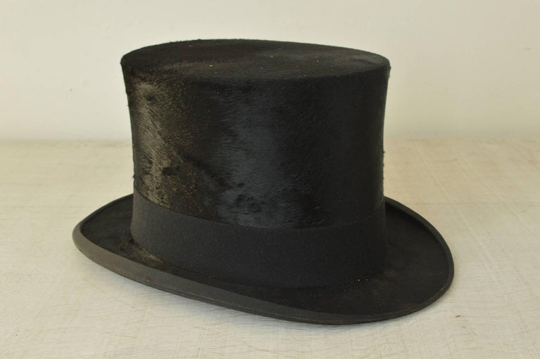 Antique Plush Silk Medium Size Top Hat with Original Hatbox at 1stDibs