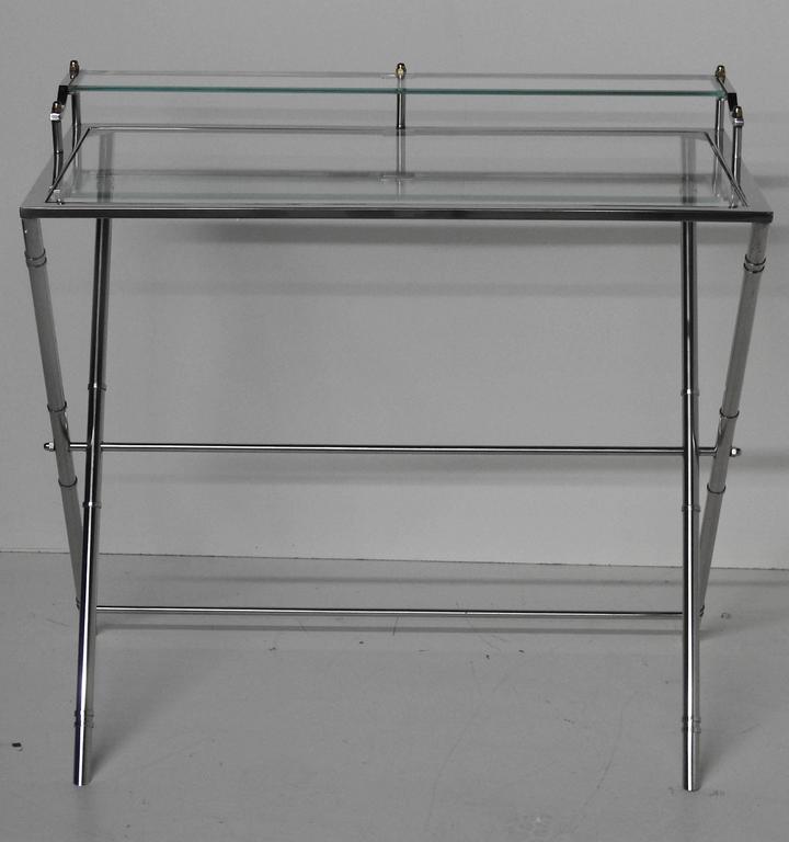Campaign Style Chrome Writing Desk or Console with Glass Top For Sale ...
