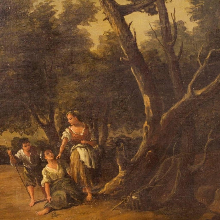 Oil on Canvas Italian Landscape Painting Characters Architecture For ...