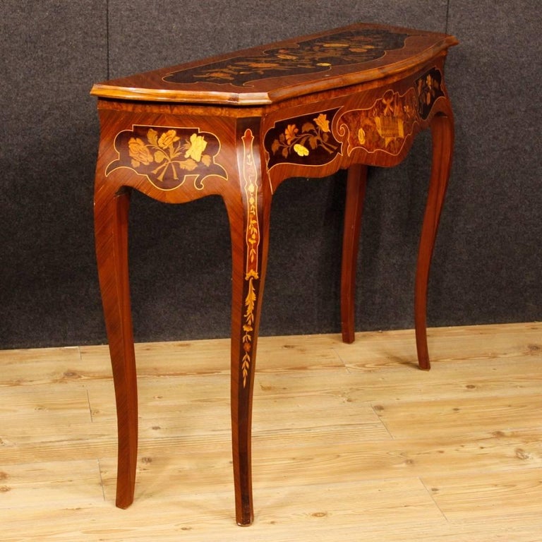 Italian Inlaid Console Table In Wood From 20th Century at 1stDibs