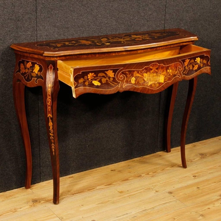 Italian Inlaid Console Table In Wood From 20th Century at 1stDibs