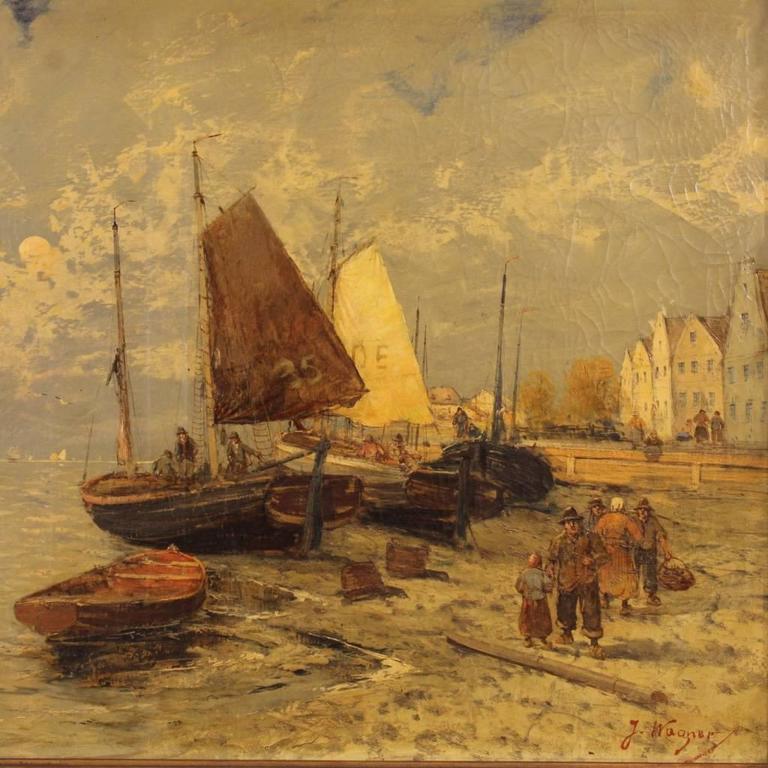 19th Century Dutch Seascape Painting with Golden Frame For Sale at 1stDibs