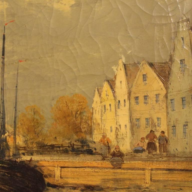 19th Century Dutch Seascape Painting with Golden Frame For Sale at 1stDibs