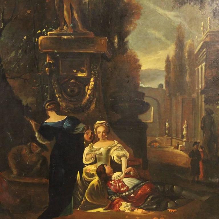 19th Century Antique French Romantic Scene Painting For Sale at 1stDibs