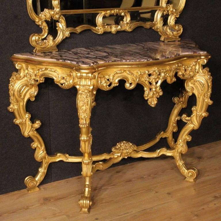 20th Century Gilded Console Table with Mirror in Louis XV Style at 1stDibs
