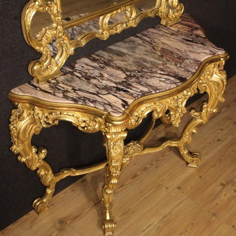 20th Century Gilded Console Table with Mirror in Louis XV Style at 1stDibs
