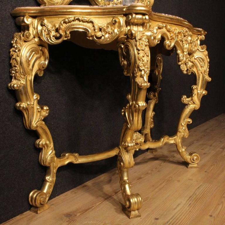 20th Century Gilded Console Table with Mirror in Louis XV Style at 1stDibs