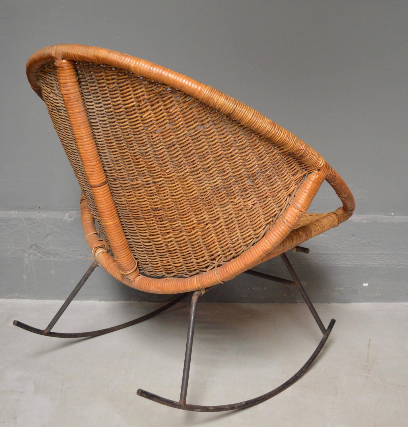 Rattan and Iron Rocking Chair at 1stdibs