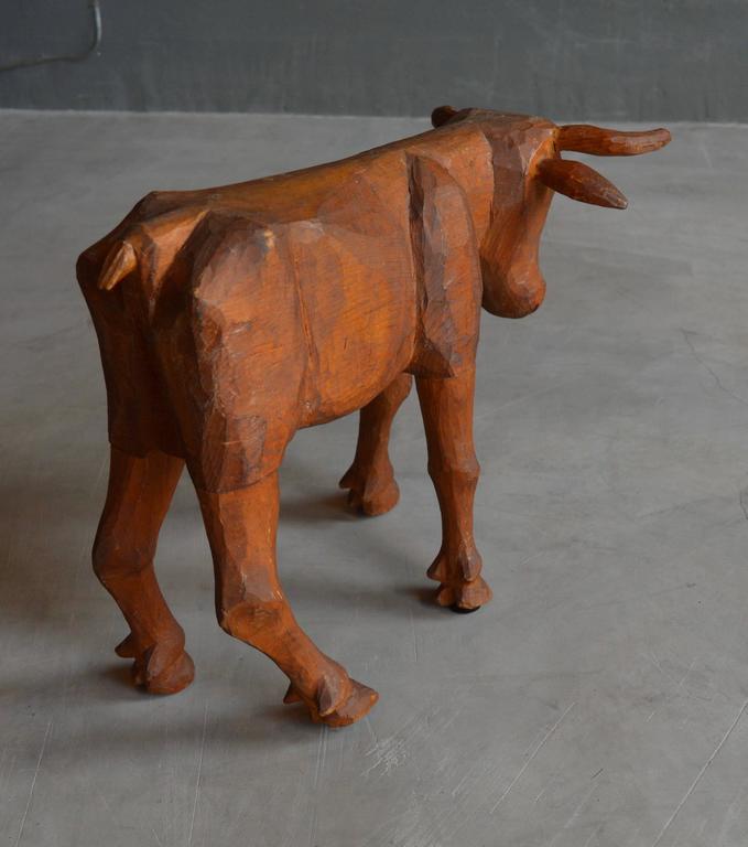 Folk Art Primitive Hand-Carved Bull For Sale at 1stDibs