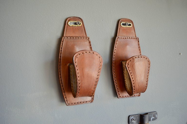 Adnet Style Saddle Leather Hooks For Sale at 1stdibs