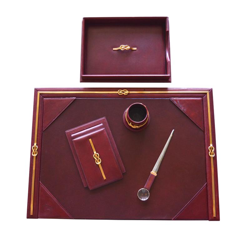 Gucci Desk Set in Leather and Brass at 1stDibs