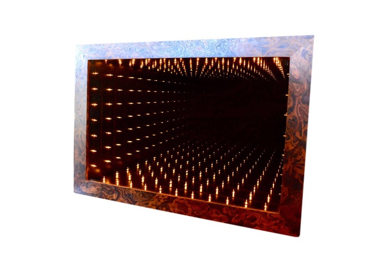 Massive Burl Wood Rectangular Infinity Mirror by Merit at 1stDibs