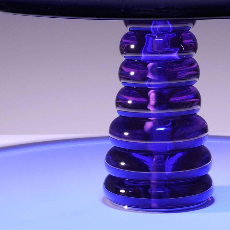 Neo Blue, Circular Glass Coffee Table with Cobalt Blue Top and Purple ...