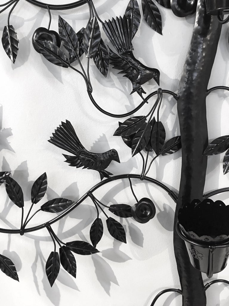 Mexican Black Wrought Iron Tree of Life Wall Planter at 1stDibs
