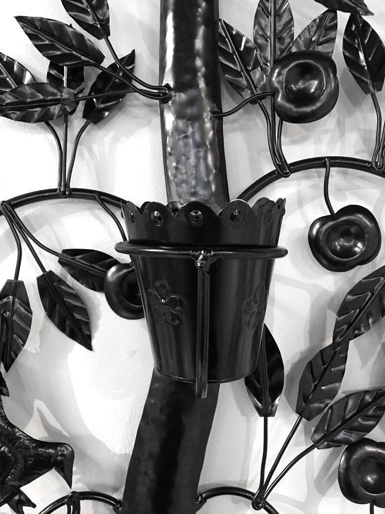 Mexican Black Wrought Iron Tree of Life Wall Planter at 1stDibs