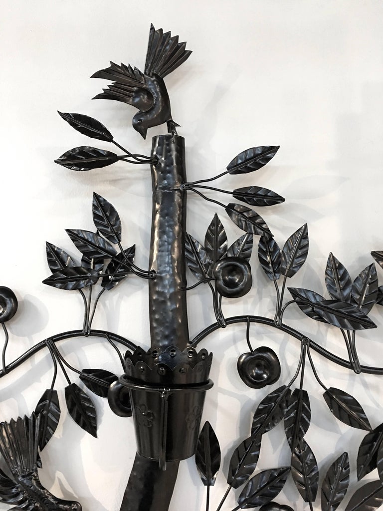 Mexican Black Wrought Iron Tree of Life Wall Planter at 1stDibs ...