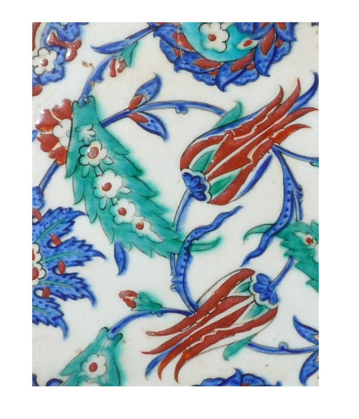 Ottoman Iznik Ceramic Tile with Tulips and Other Flowers, 16th Century ...