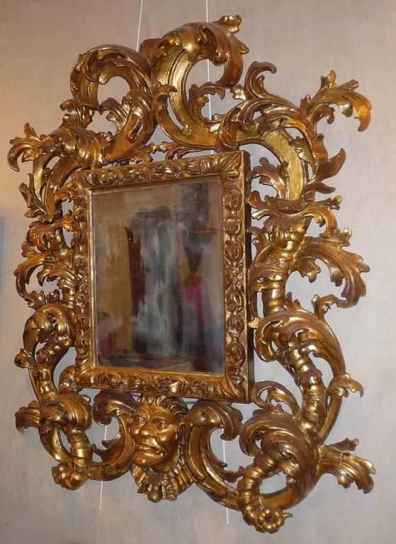 Rare Roman Baroque Carved and Giltwood Mirror, with a Grotesque Head ...