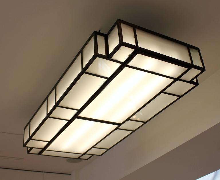 Bronze and Glass Cuboid Ceiling Light Attributed to Ruhlmann at 1stDibs