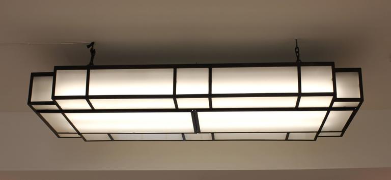 Bronze and Glass Cuboid Ceiling Light Attributed to Ruhlmann at 1stDibs