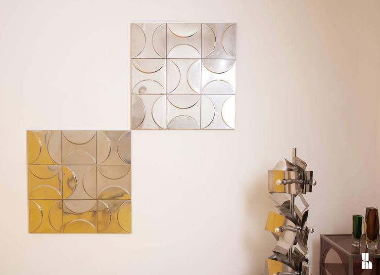 1970s, Set of 11 French Metal Decorative Panels of Relief Geometrical ...