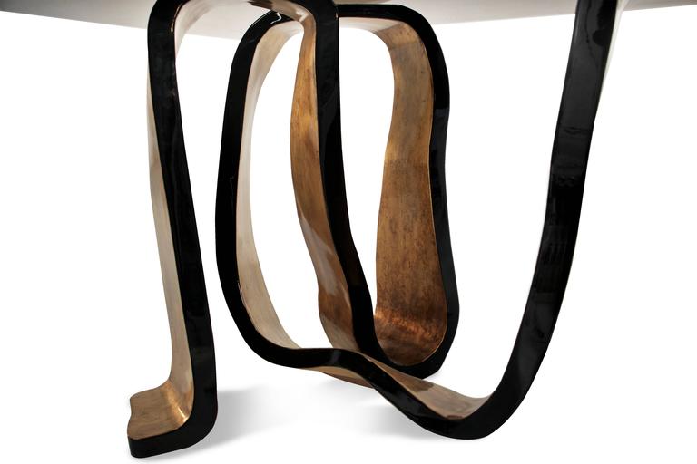 European Modern Antique Gold Leaf and Bronze Glass Ribbon Dining Table ...