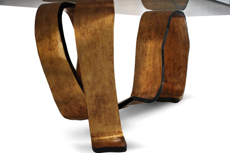 European Modern Antique Gold Leaf and Bronze Glass Ribbon Dining Table ...