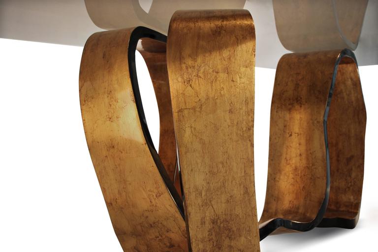 European Modern Antique Gold Leaf and Bronze Glass Ribbon Dining Table ...