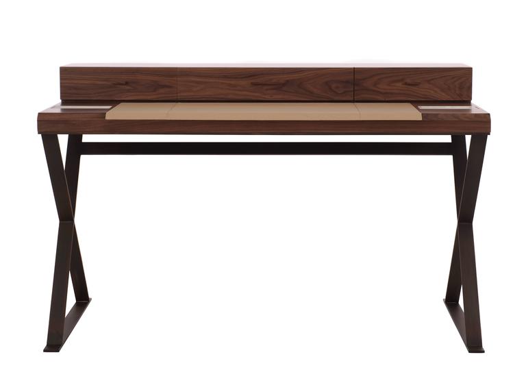 Italian Hemingway Walnut, Leather and Marble Desk For Sale at 1stDibs
