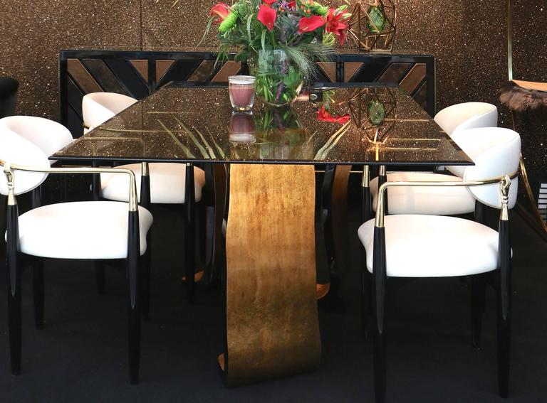 European Modern Antique Gold Leaf and Bronze Glass Ribbon Dining Table ...