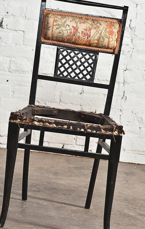 Antique Regency Chinoiserie Distressed Black Chairs, Set of Four at 1stDibs