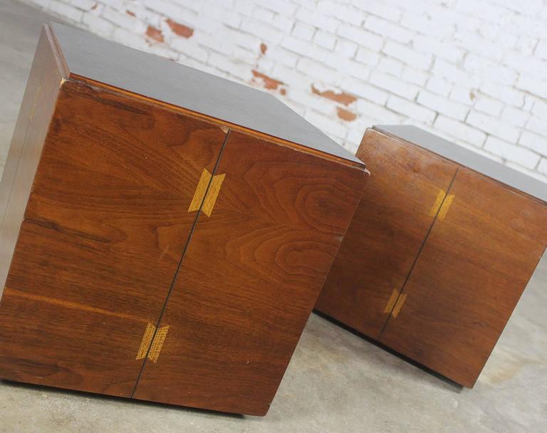 Mid-Century Modern Lane Rolling Cube Side Tables with Butterfly Joint ...