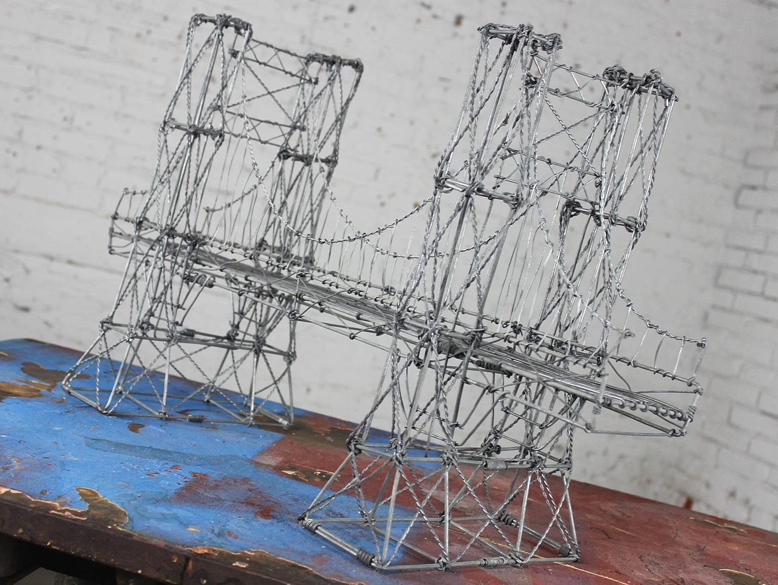 Vintage Folk Art Wire Suspension Bridge Model Sculpture at 1stDibs