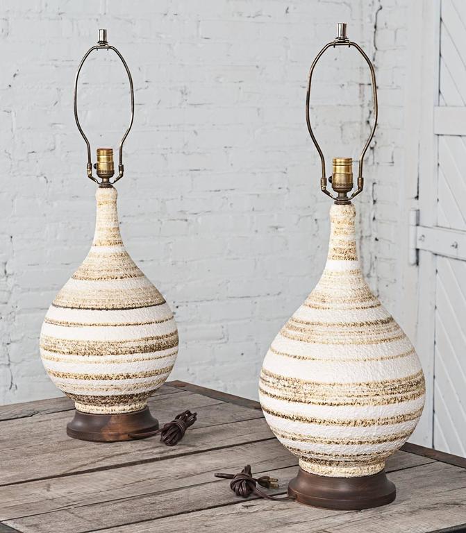Vintage Pair of Mid-Century Modern Horizontal Striped Ceramic Lamps at ...