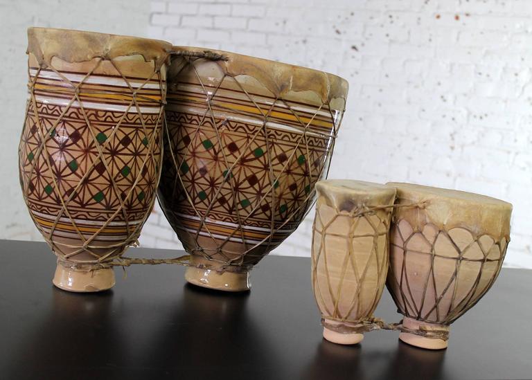 Vintage Set of Two Moroccan Double Ceramic Bongo-Style Tbilat Drums at ...