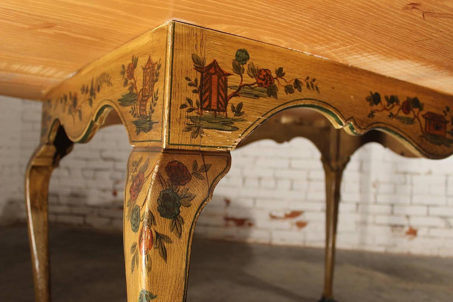 Antique Chinoiserie Hand-Painted Oval Dining Table with Cabriole Legs ...