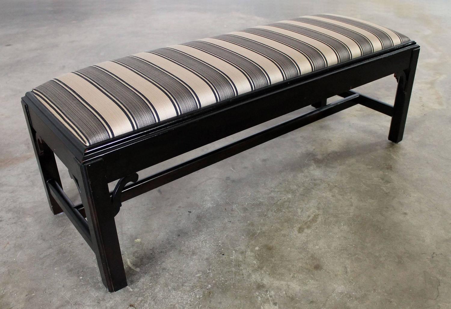 Vintage Black Chinese Chippendale-Style Bench with Black and Gold ...
