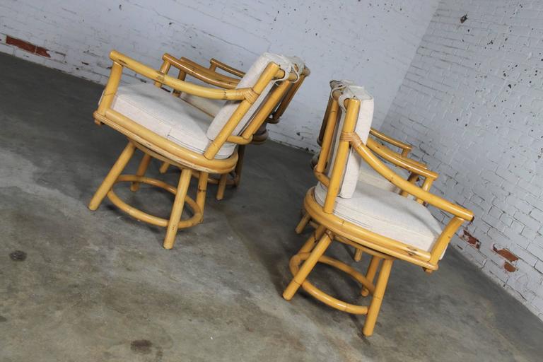 Mid-Century Ficks Reed Co. Round Rattan Game Table with Four Swivel ...