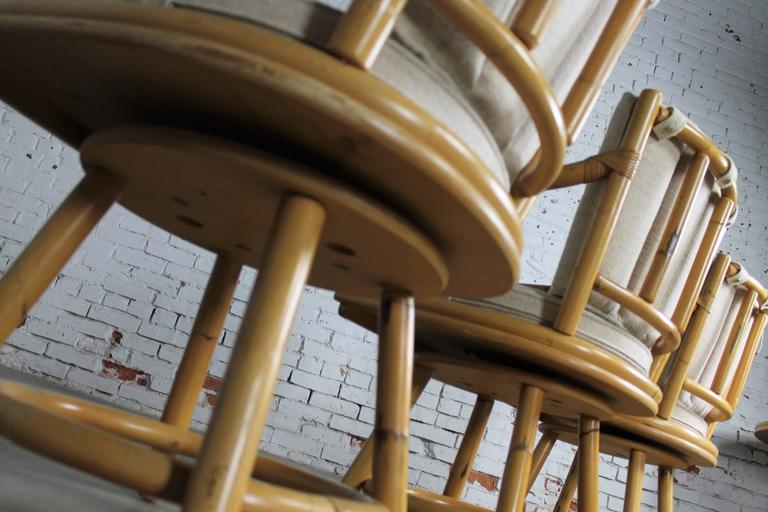 Mid-Century Ficks Reed Co. Round Rattan Game Table with Four Swivel ...