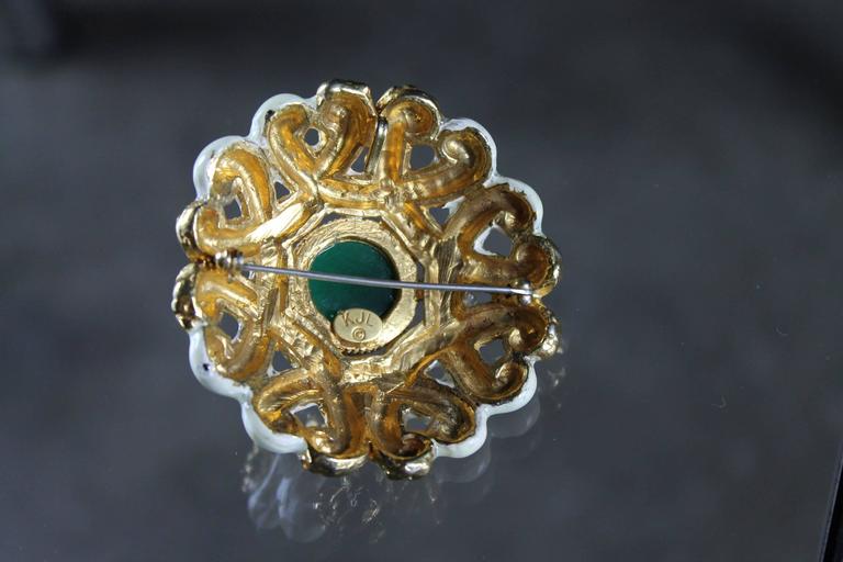 Vintage KJL Kenneth J. Lane Brooch in Gold-Tone and White Enamel For ...