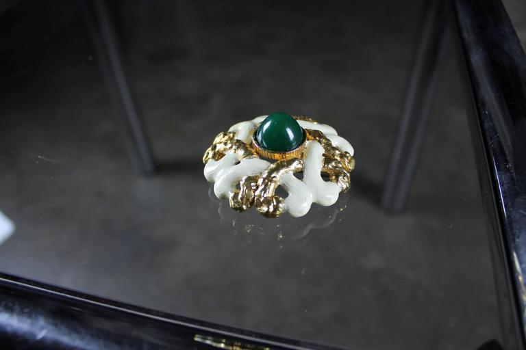 Vintage KJL Kenneth J. Lane Brooch in Gold-Tone and White Enamel For ...