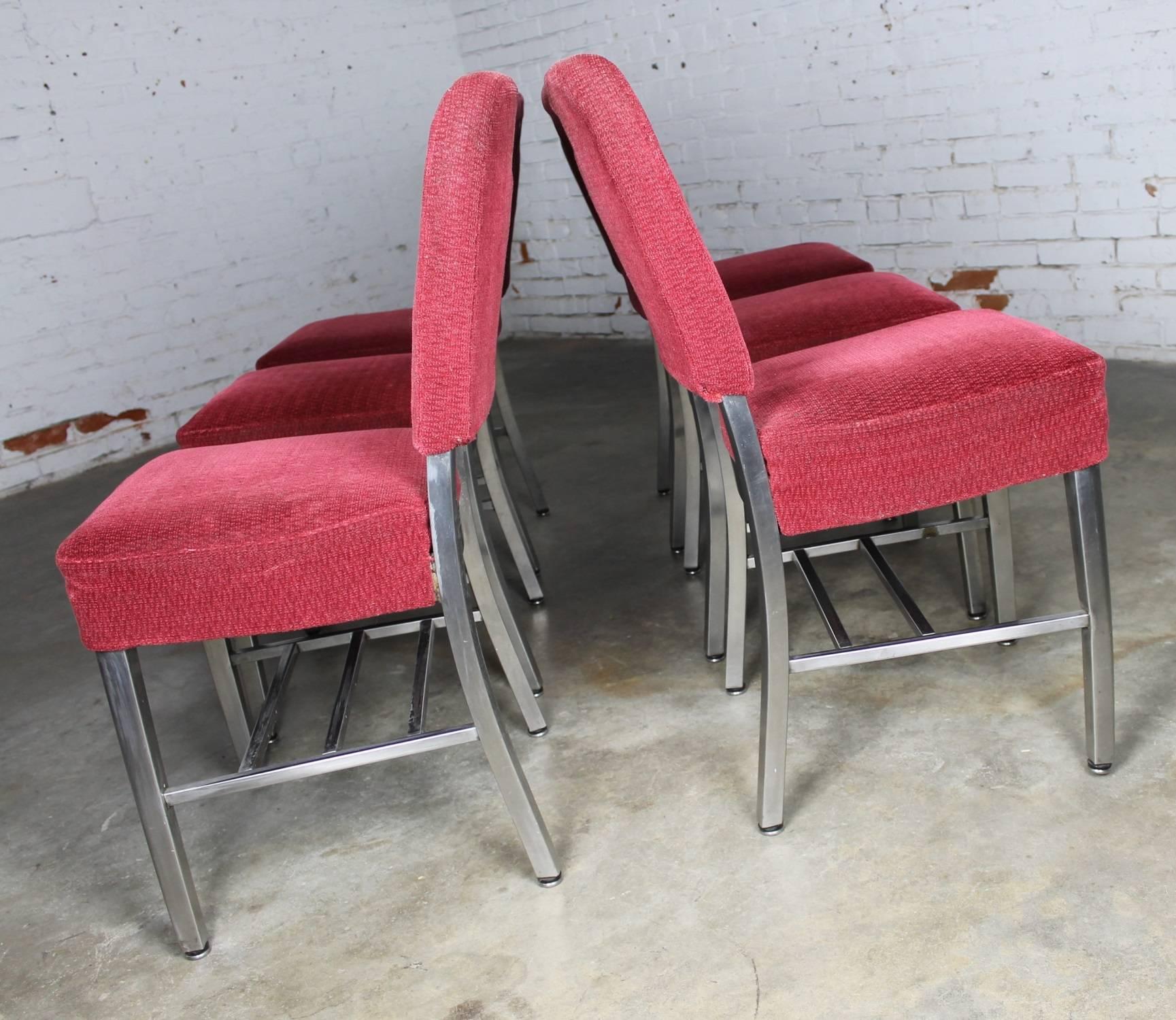 Six Art Moderne Streamline Stainless Steel Railroad Dining Chairs by ...