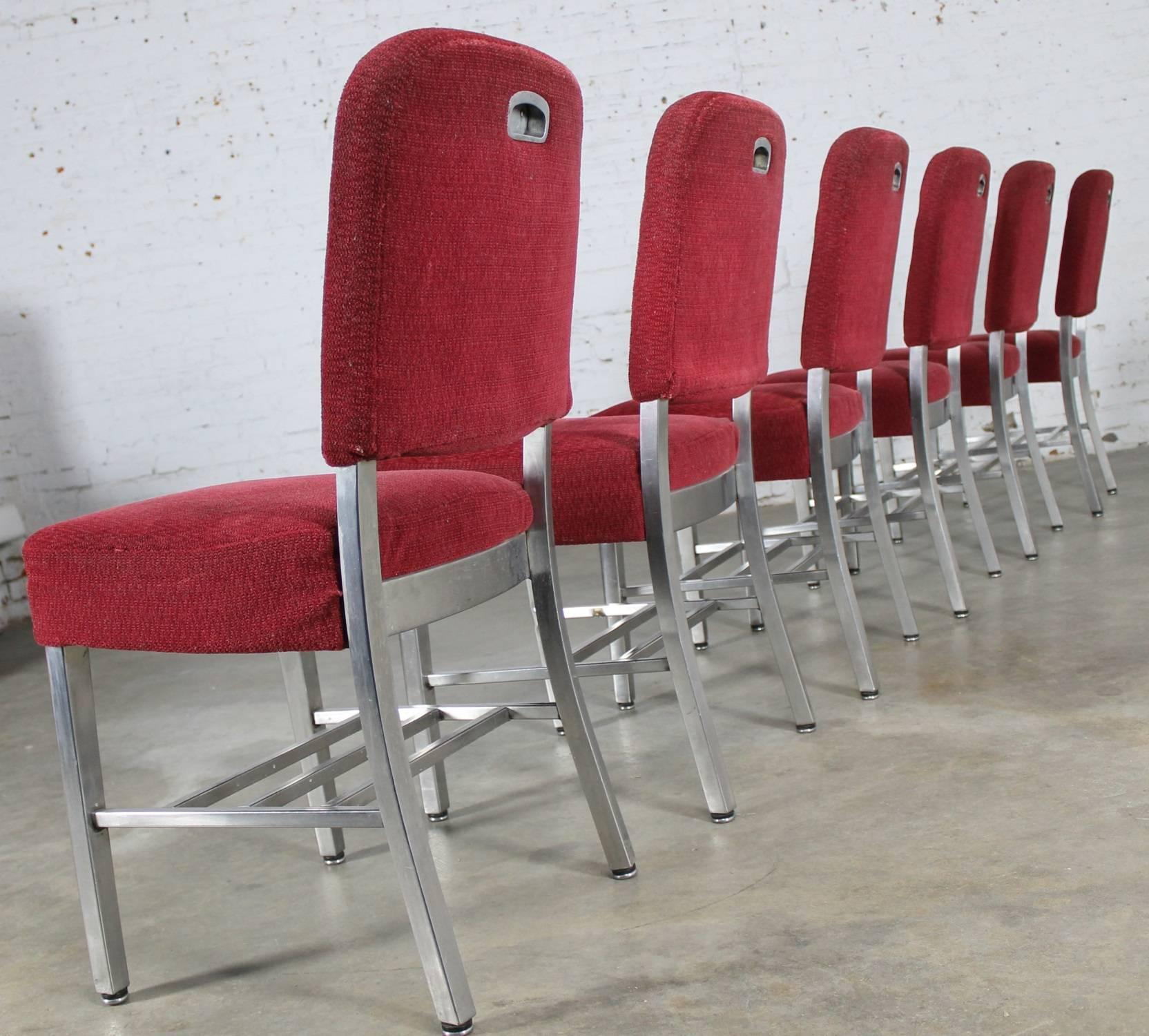 Six Art Moderne Streamline Stainless Steel Railroad Dining Chairs by ...